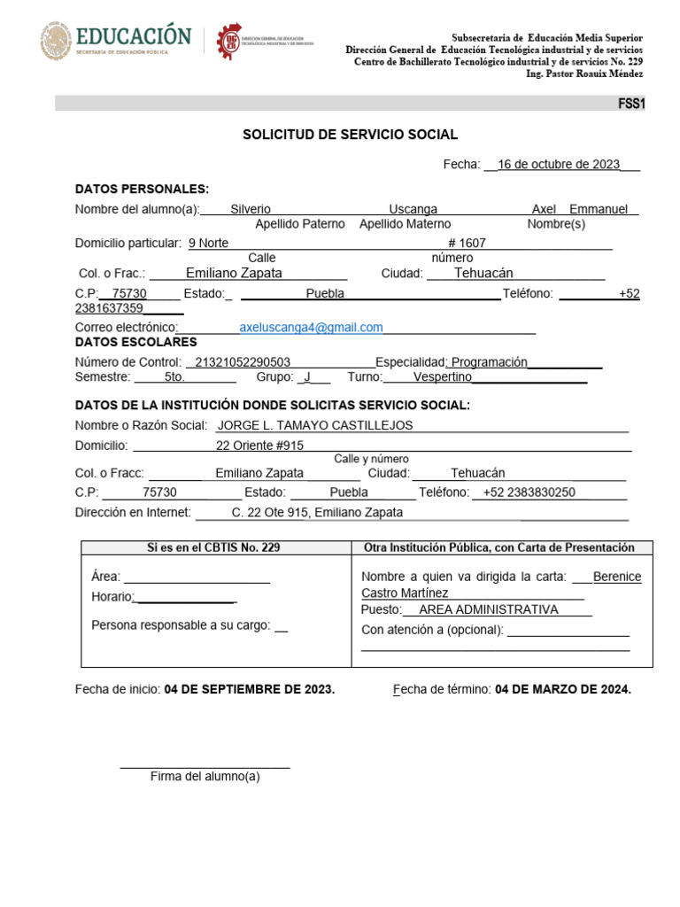 Formatos Servicio Social Iniciales Generacion 2021-2024 | PDF