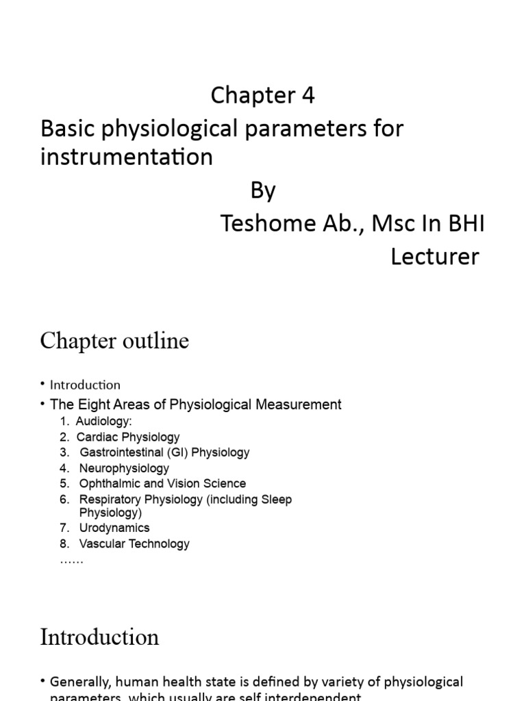 Chapter 4 Basic Physiological Parameters For Instrumentation | PDF | Medical Device | Blood Pressure