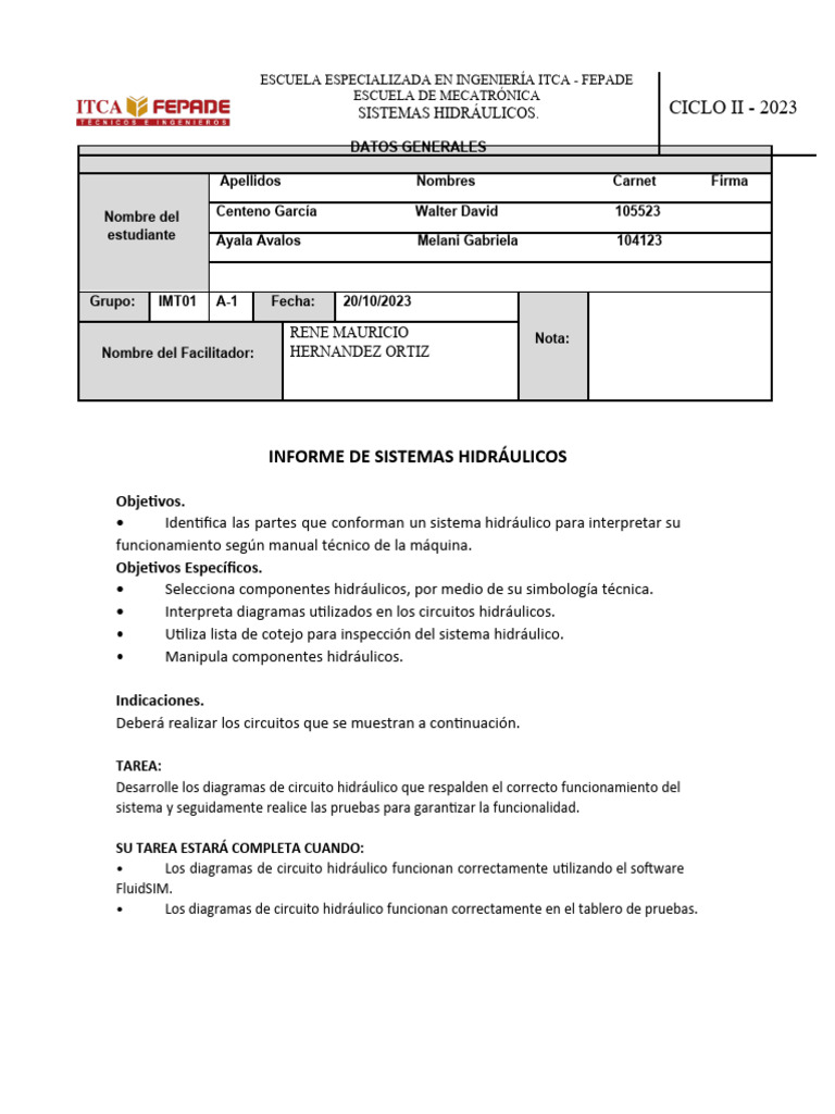 Reporte 4 Hidráulica | PDF | Ingeniería mecánica