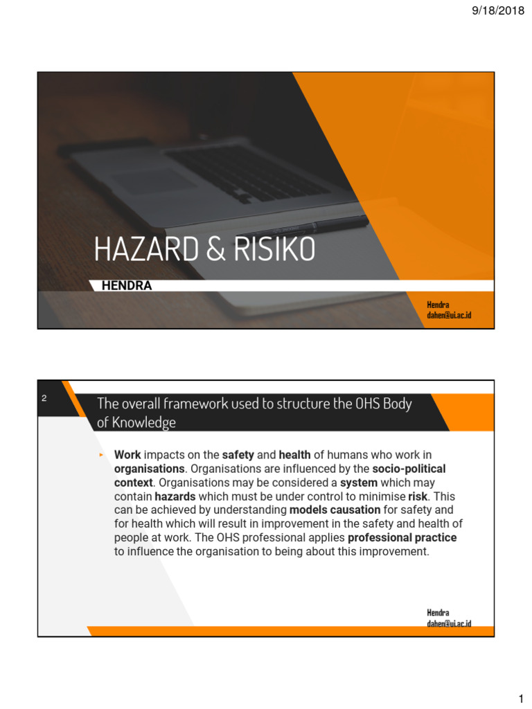 Materi Prinsip K3 Hazard Dan Risiko Sep 2018 | PDF | Risk | Hazards
