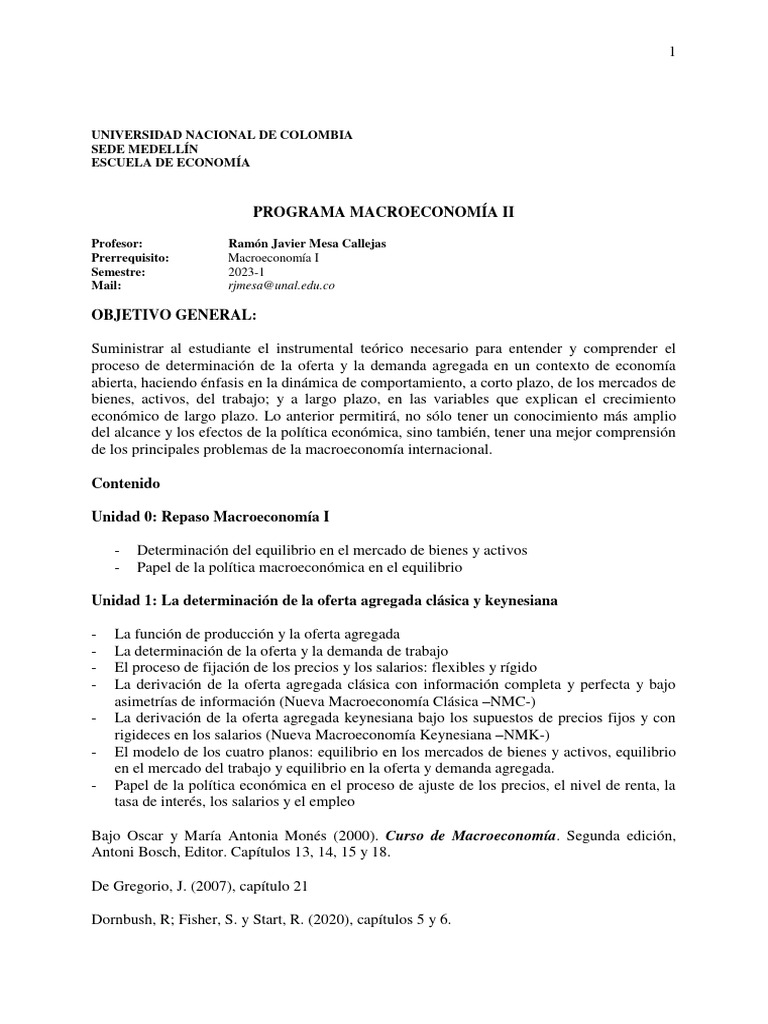 Programa MACRO II 2023-1 | PDF | Macroeconómica | Oferta (economía)