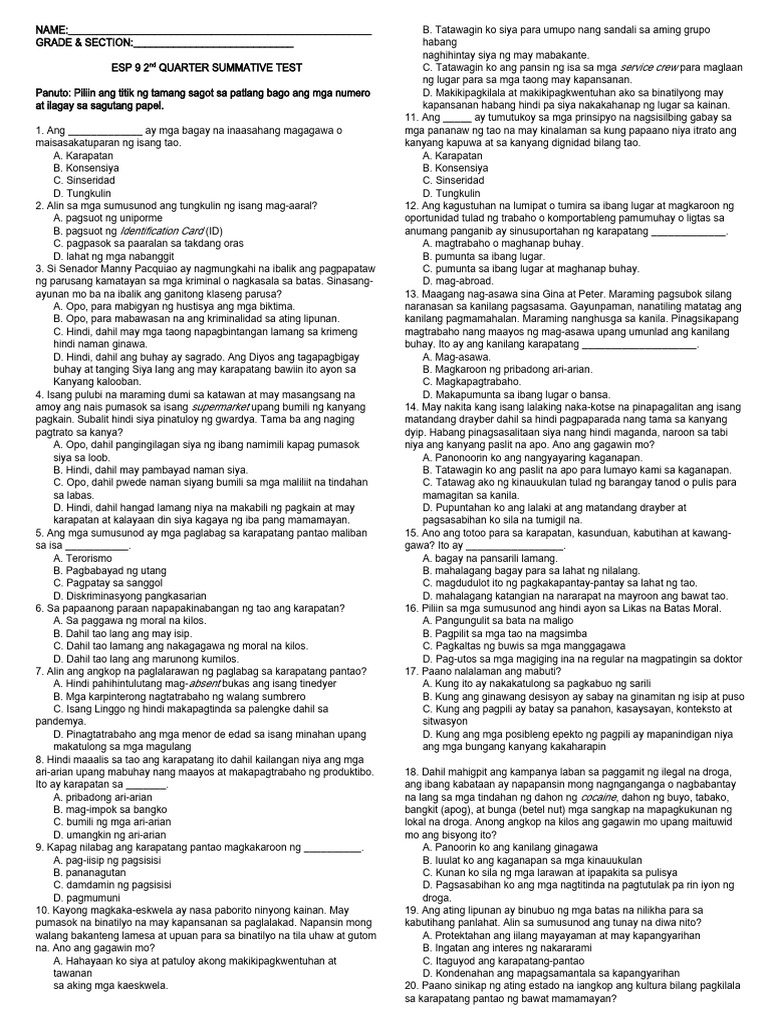 Esp Q2 Summative | PDF