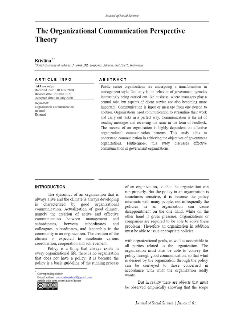 The Organizational Communication Perspective Theory | PDF