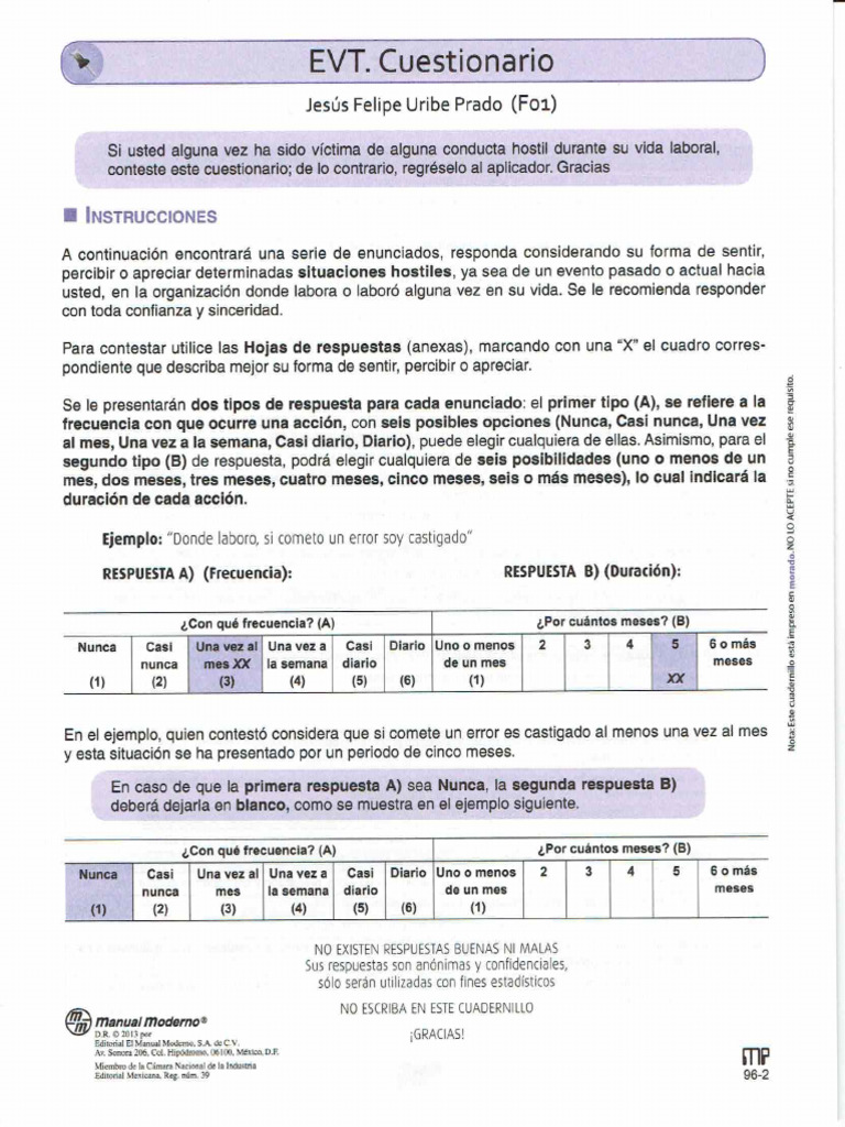 EVT Cuestionario Violencia Laboral | PDF