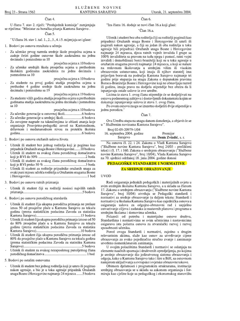 Pedagoski Standardi I Normativi Za Srednje Obrazovanje SN Ks 23 04 | PDF