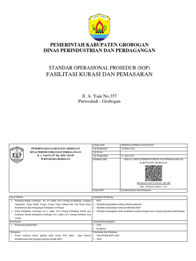 SOP Pemasaran Produk IKM Grobogan | PDF