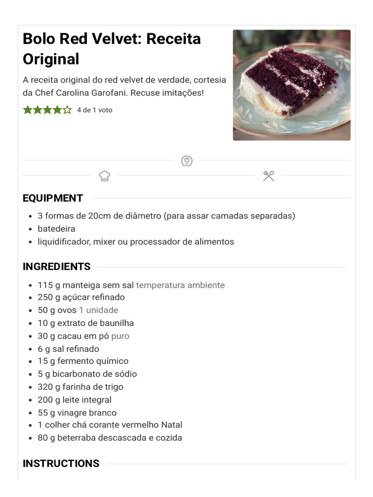 Receita Original de Bolo Red Velvet | PDF