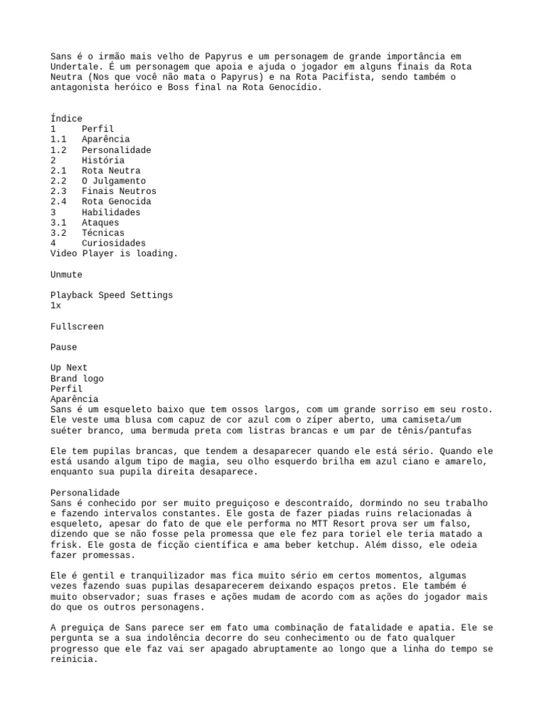 Sans Resumo Undertale Sans | PDF | Piadas | Tempo