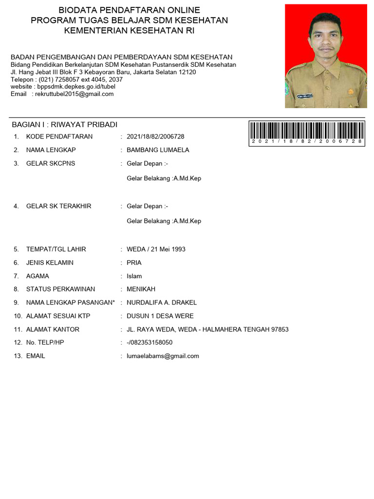 Biodata Lamaran Tubel | PDF