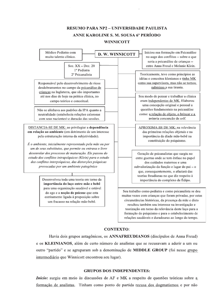 Resumo D.W. Winnicott NP2 | PDF