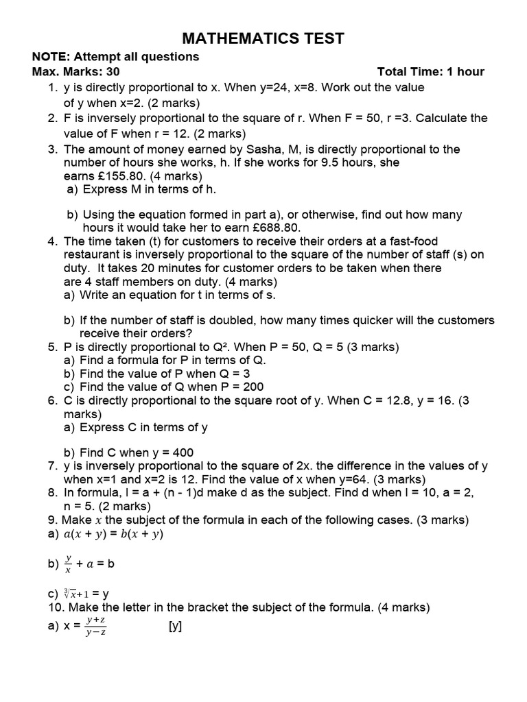 Mathematics Test | PDF
