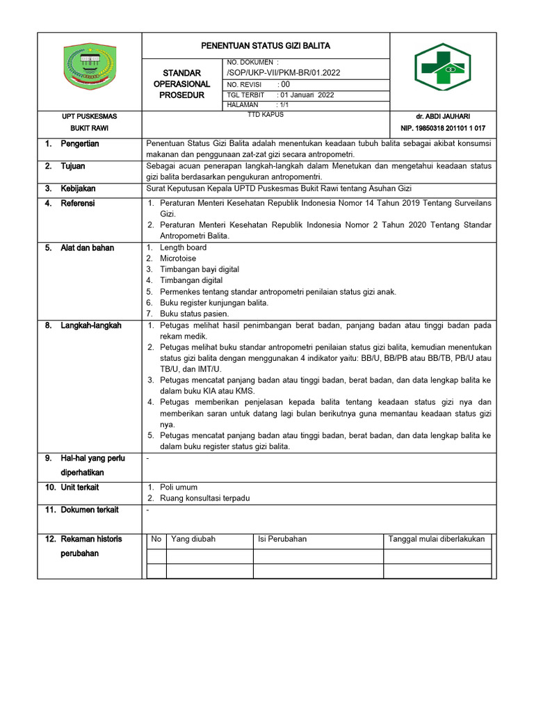 Sop Fix Penilaian Status Gizi Balita | PDF Sop Fix Penilaian Status Gizi Balita | PDF