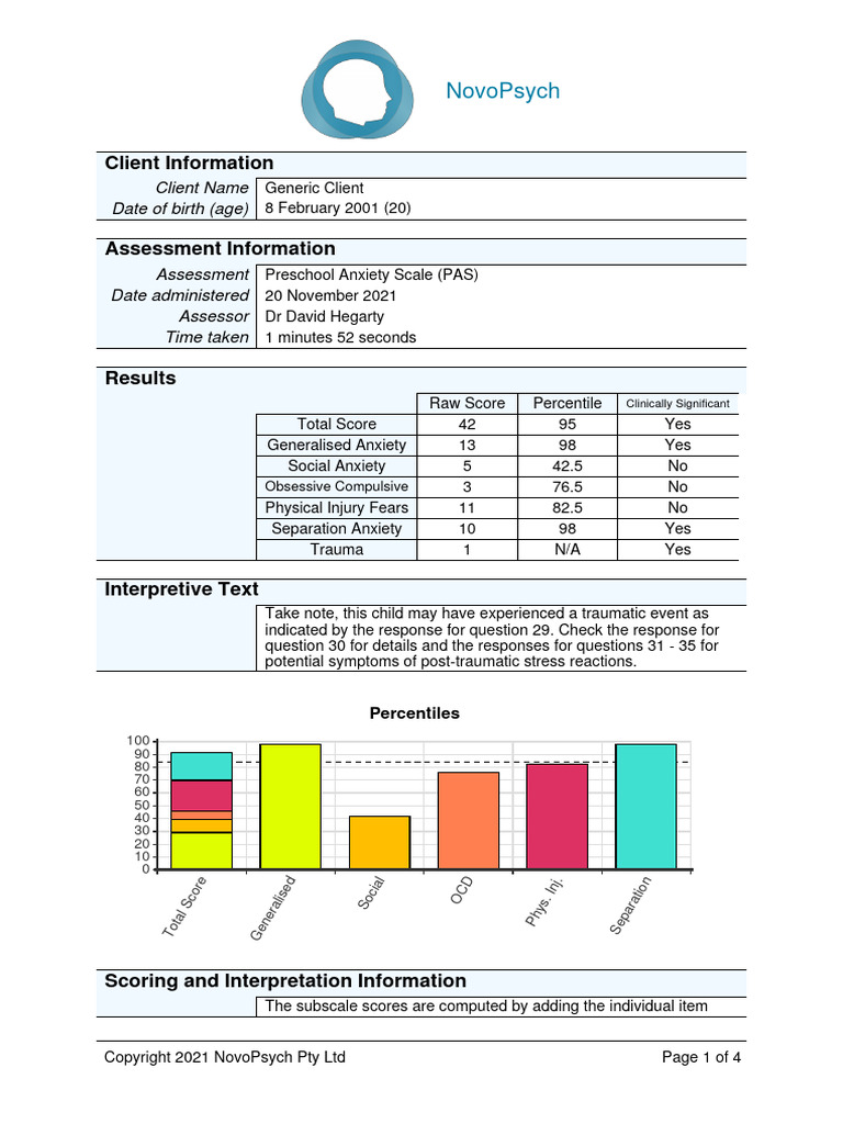 PAS Preschool Anxiety Scale Report | PDF | Psychological Trauma | Anxiety