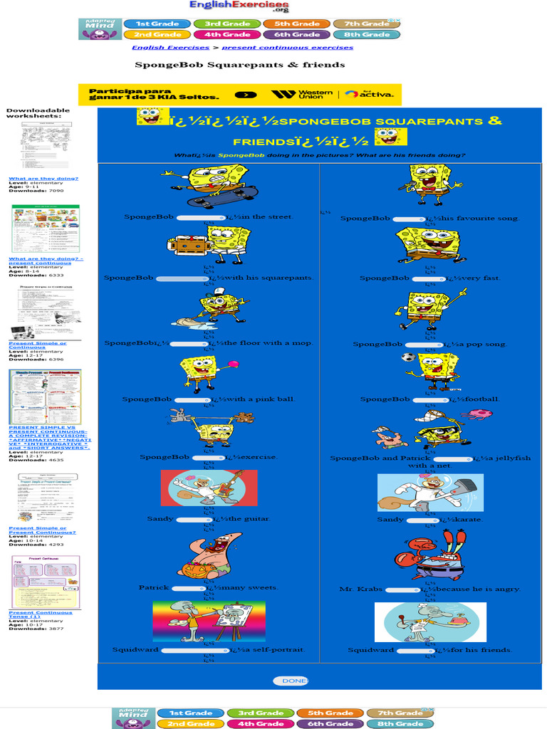 English Exercises SpongeBob Squarepants & Friends | PDF