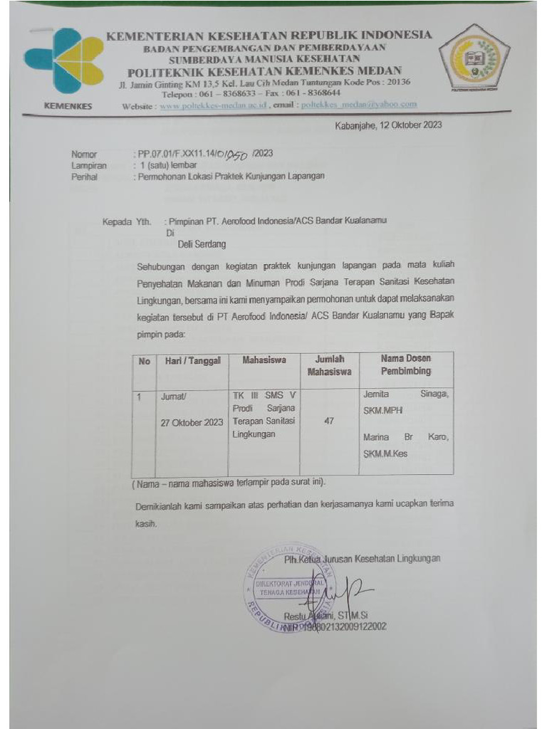 Surat Kunjungan Lapangan PMM-B D4 TKT 3 | PDF