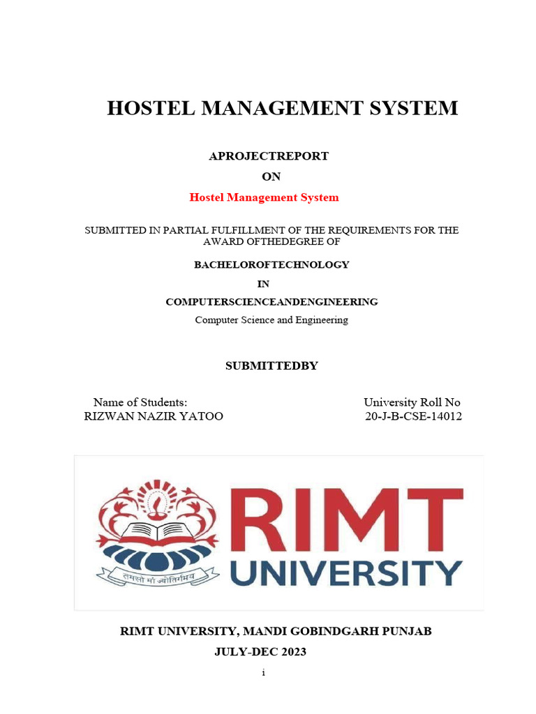 Hostel Management System Report | PDF | Software Testing | Unit Testing