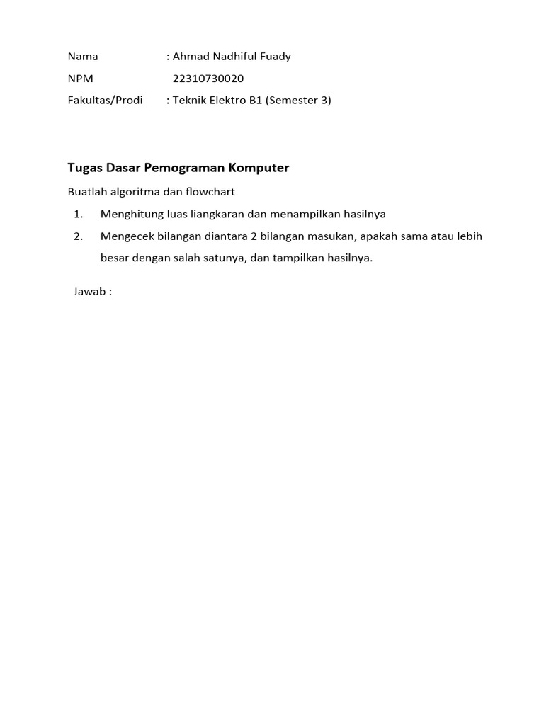 Algoritma Dan Flowchart Luas Lingkaran | PDF