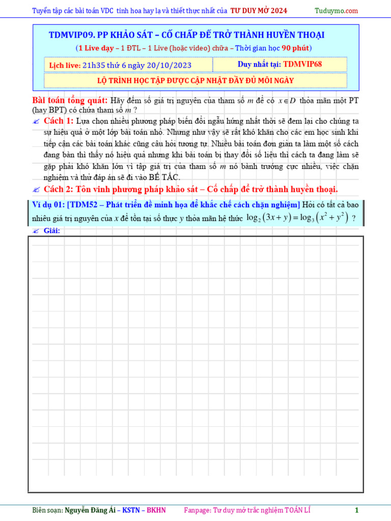 Tdmvip09 - fcd - tôn Vinh Phương Pháp Khảo Sát Trong Logarit | PDF