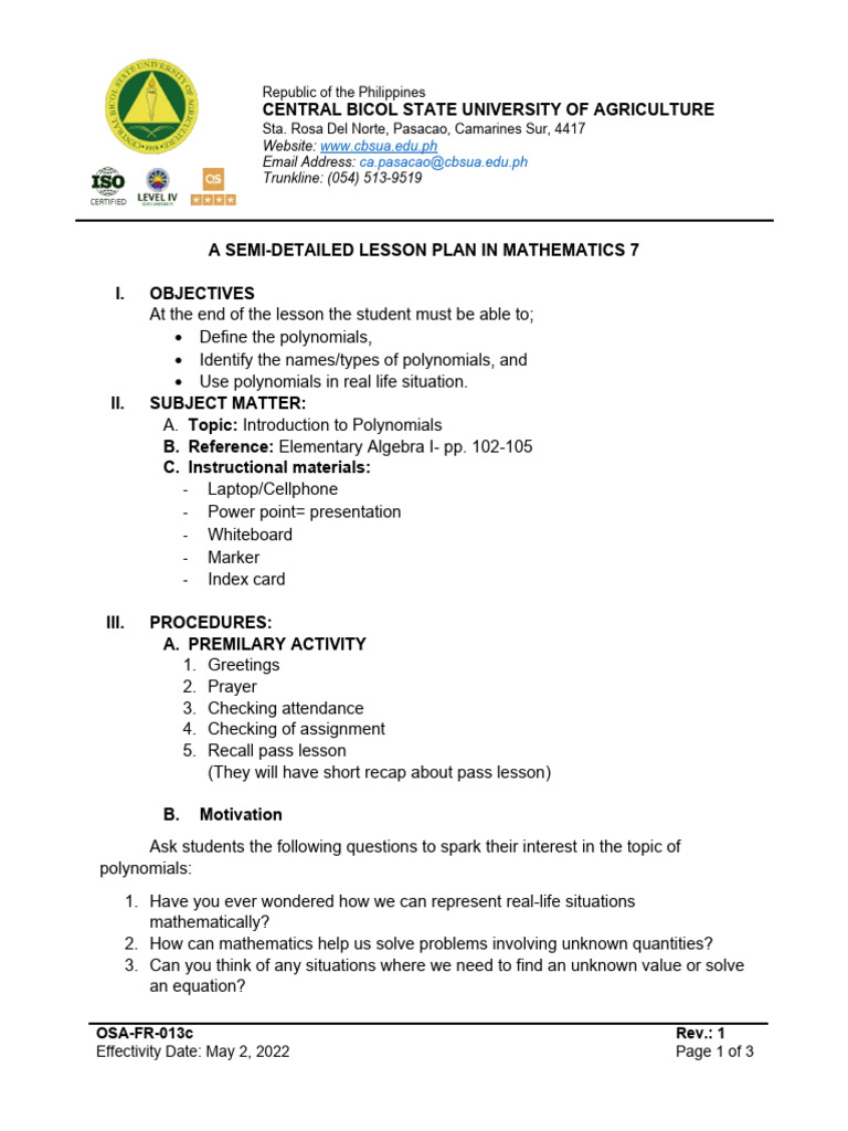 Semi Detailed Lp Polynomials Pdf Polynomial Variable Mathematics