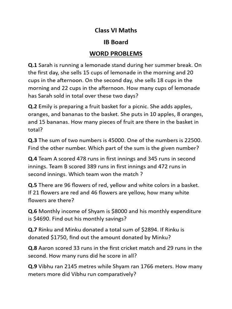 Class Vi Maths Worksheet | PDF