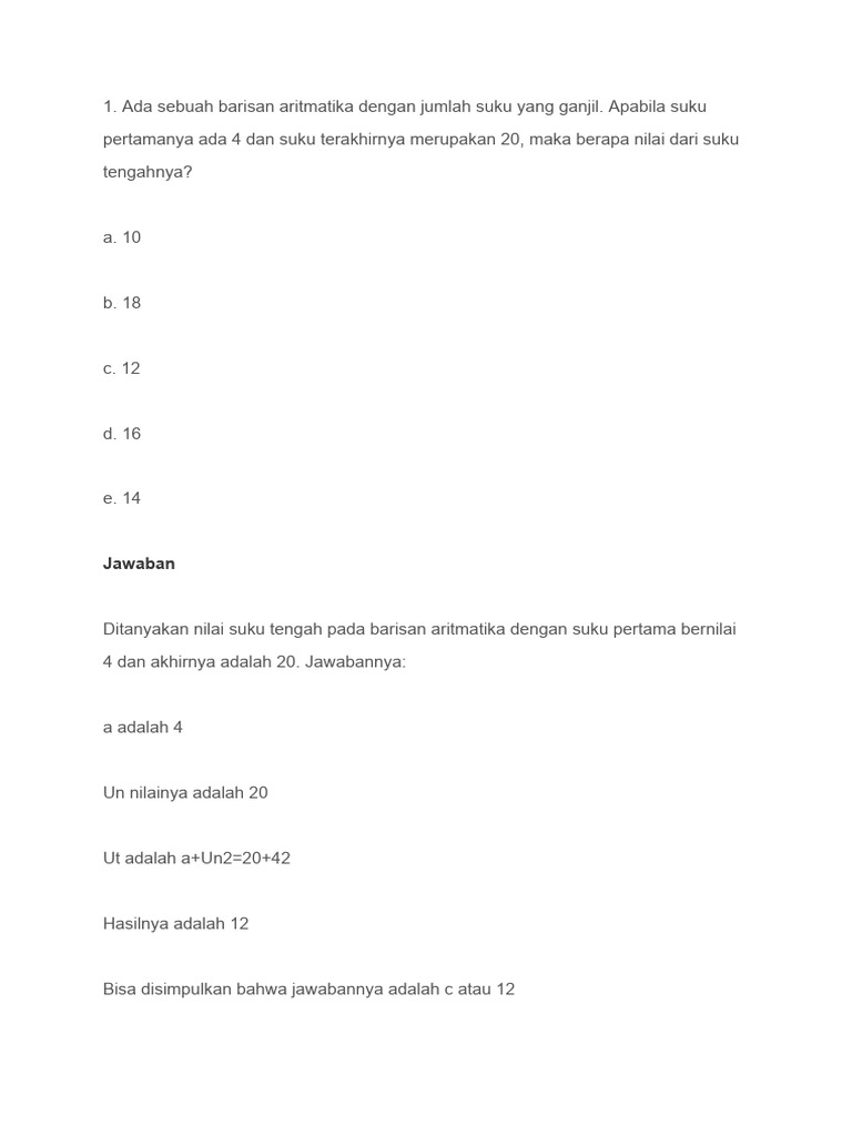 10 Contoh Soal Materi Barisan Dan Deret Aritmatika | PDF