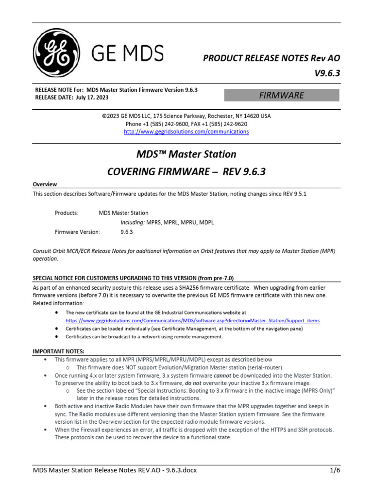 MDS+Master+Station+Release+Notes+REV+AO+-+9 6 3 | PDF | I Pv6 | Booting