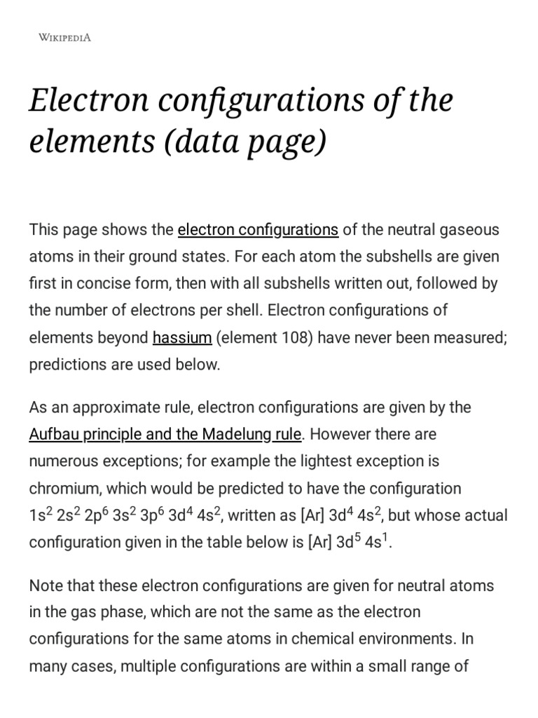 Electron Configurations of The Elements (Data Page) - Wikipedia | PDF ...