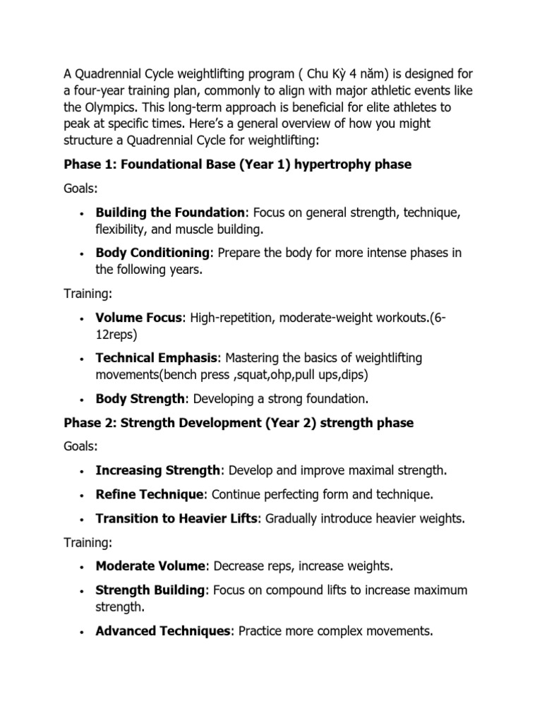 A Quadrennial Cycle Weightlifting Program | PDF