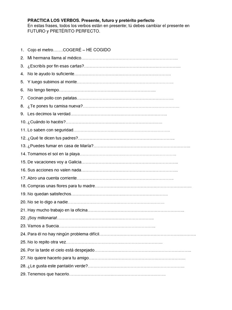 Practica Los Verbos | PDF