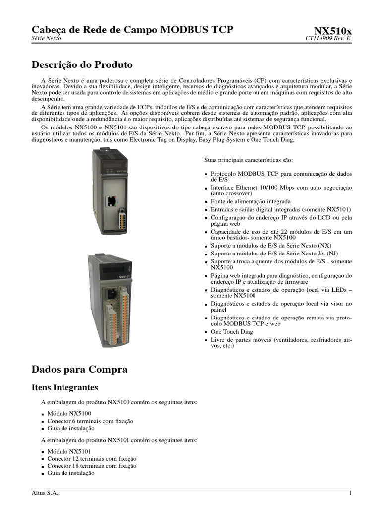 Nx5100 Cabeca De Rede De Campo Modbus Tcp Nx5101 Cabeca De Rede De Campo Modbus Tcp Sem Troca
