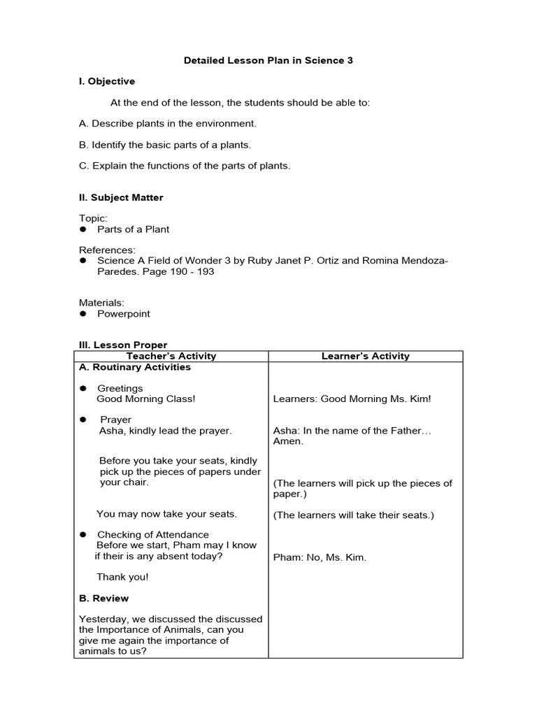 Detailed Lesson Plan in Science 3 (For The Future | PDF | Leaf | Root