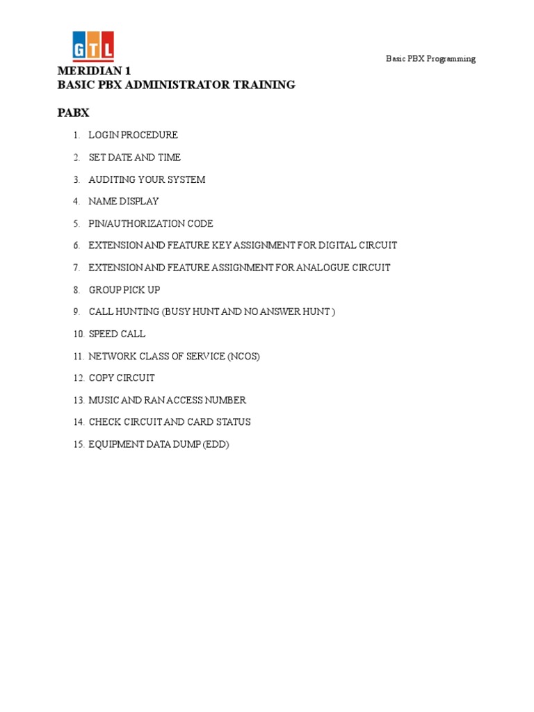 Meridian 1 Basic PBX Administrator Training Pabx | PDF | Login ...