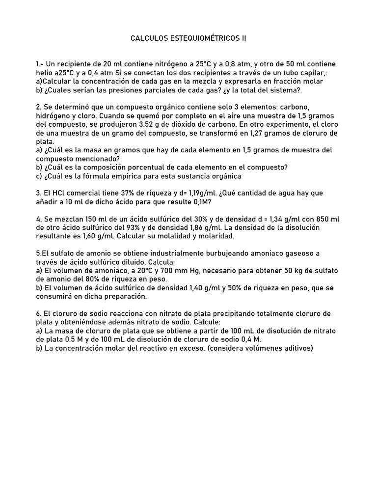 Calculos Estequiométricos Ii | PDF