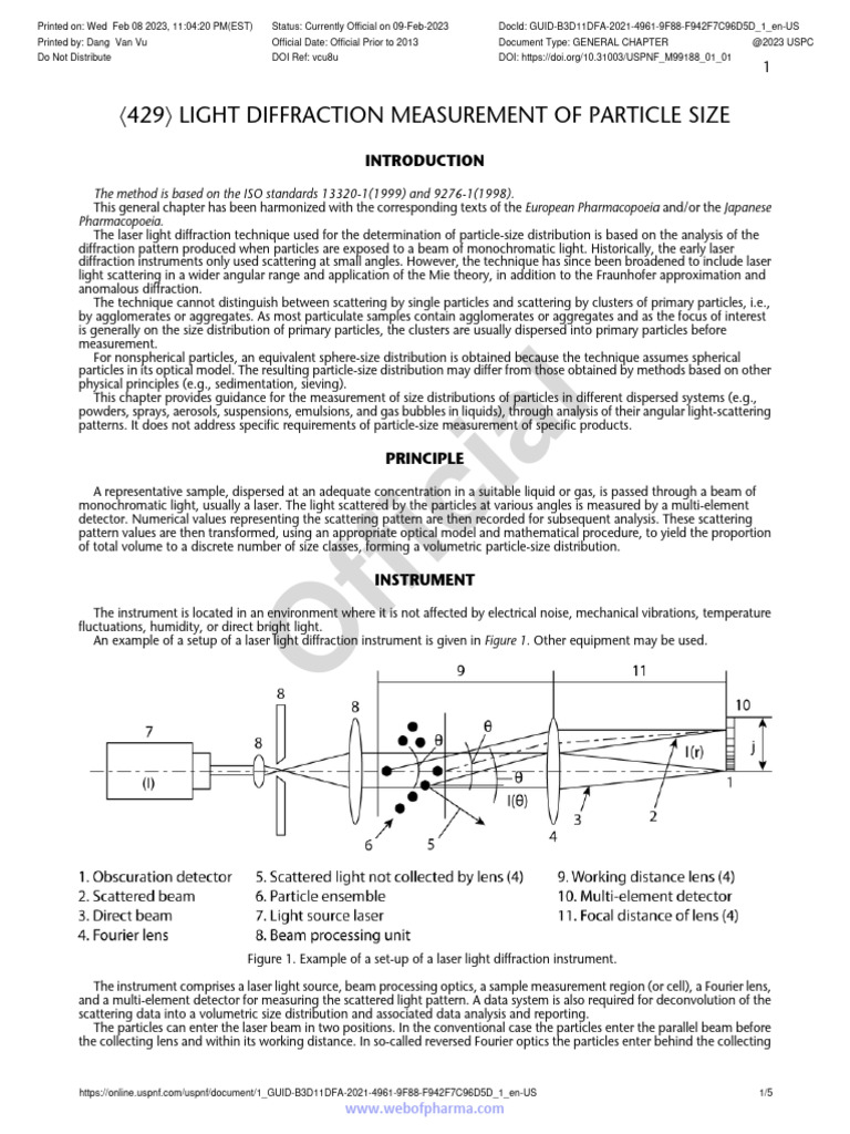 〈429〉 Light Diffraction Measurement of Particle Size | PDF