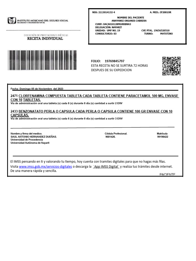 Receta Del Imss 01 | PDF