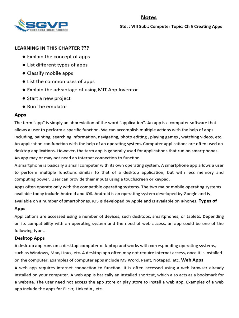 8 - Comp - Notes - CH 5 Creating Apps | PDF