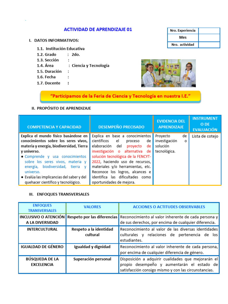 Sesión de Aprendizaje Sobre La Fencyt | PDF | Evaluación | Aprendizaje
