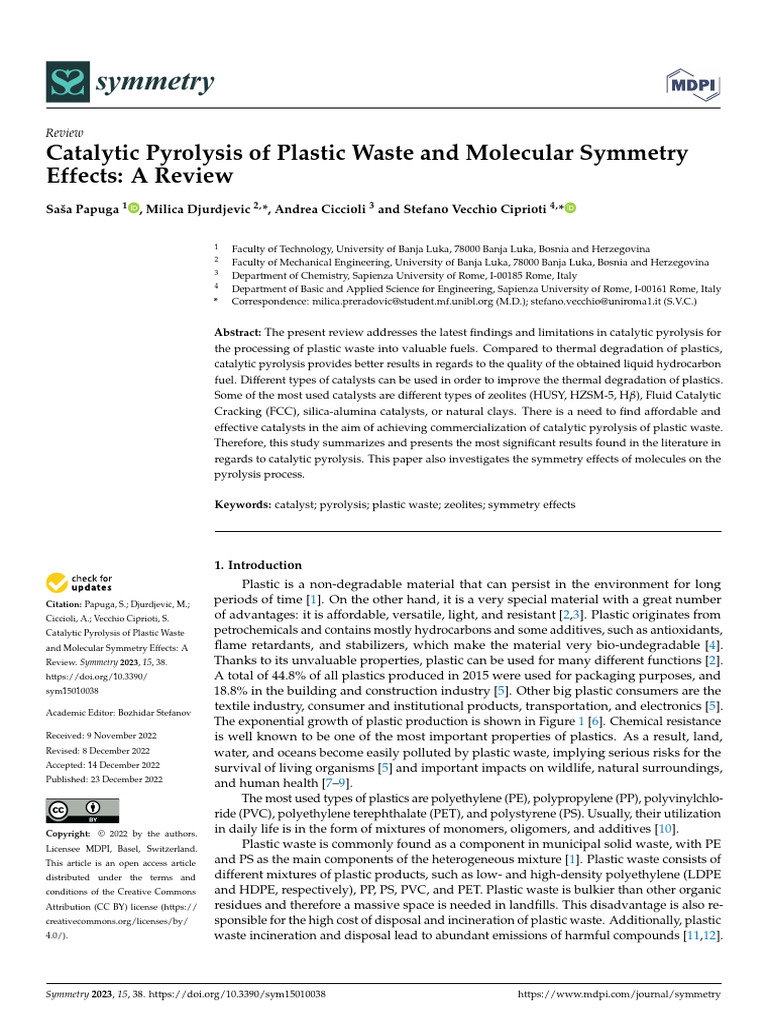 Papuga Symmetry 15 00038 | PDF | Pyrolysis | Catalysis