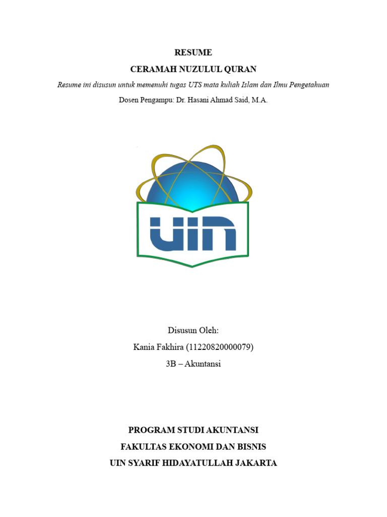 Resume Ceramah Nuzulul Quran UIN Jakarta | PDF
