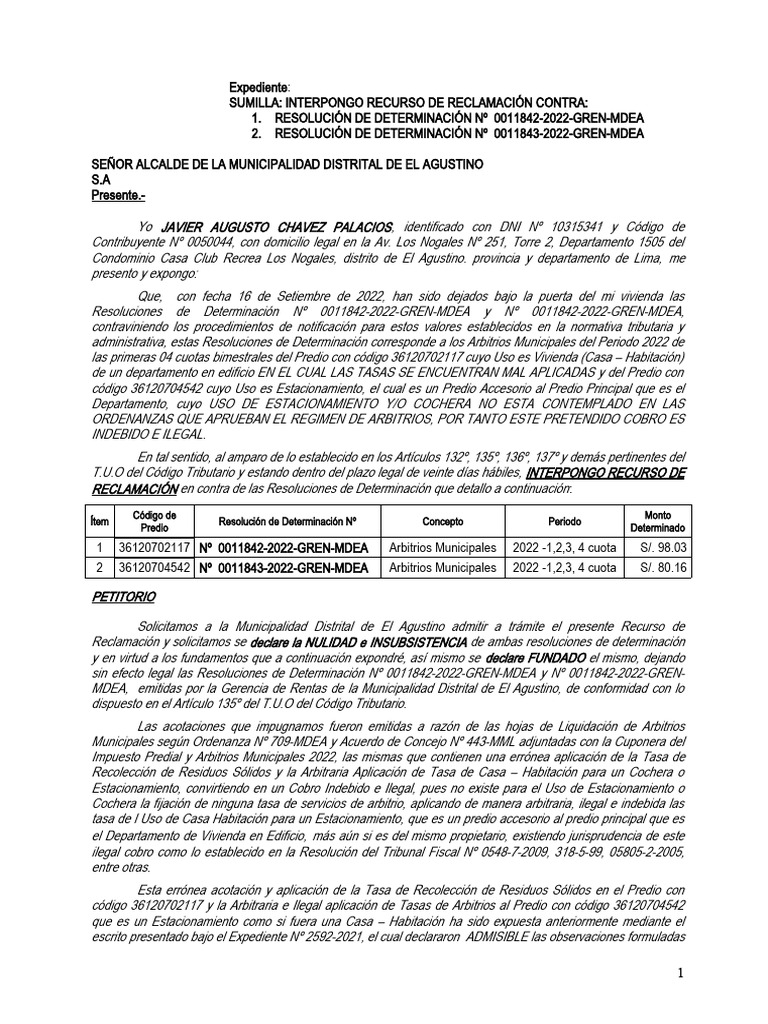 Recurso de Reclamacion | PDF