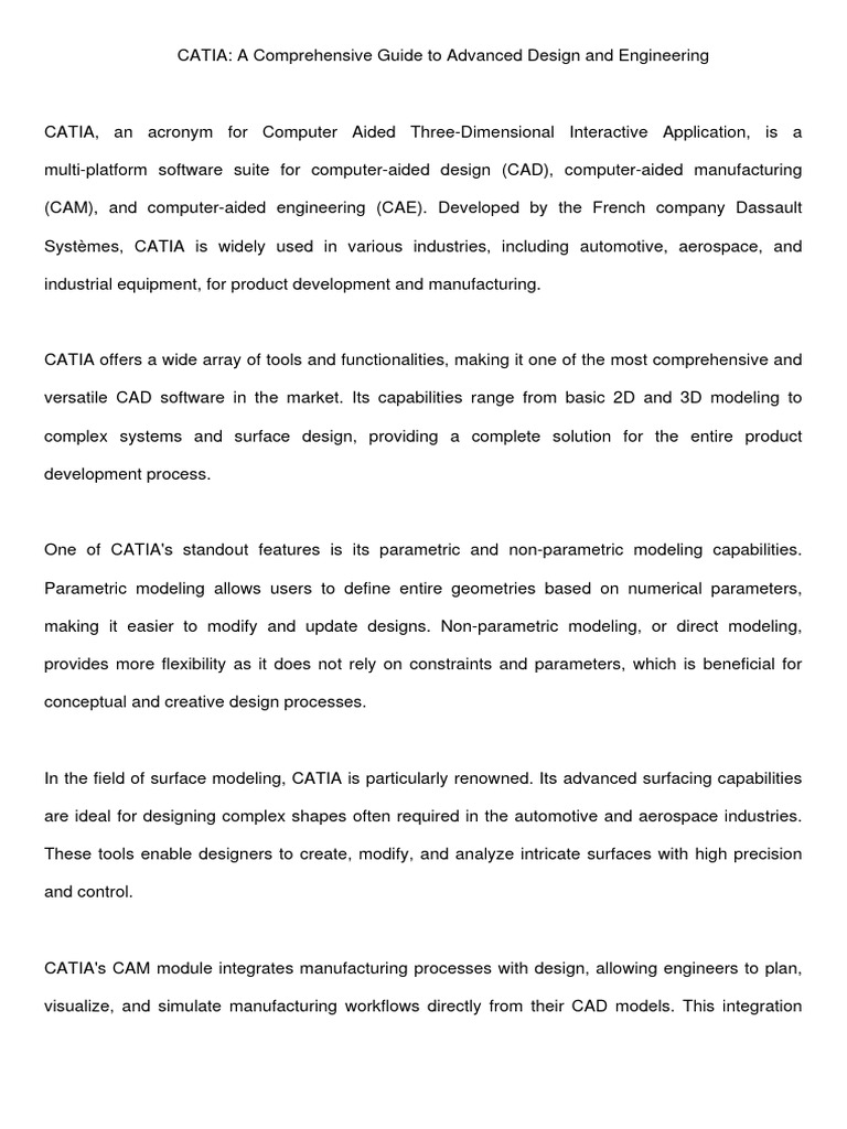 CATIA A Comprehensive Guide To Advanced Design and Engineering | PDF | Computer Aided Design ...