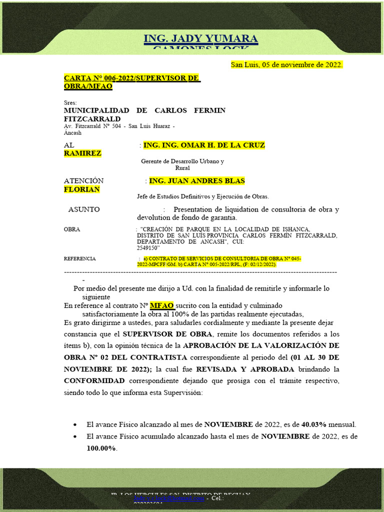 Carta #01-2022 - (Aprob. Val. #01) | PDF