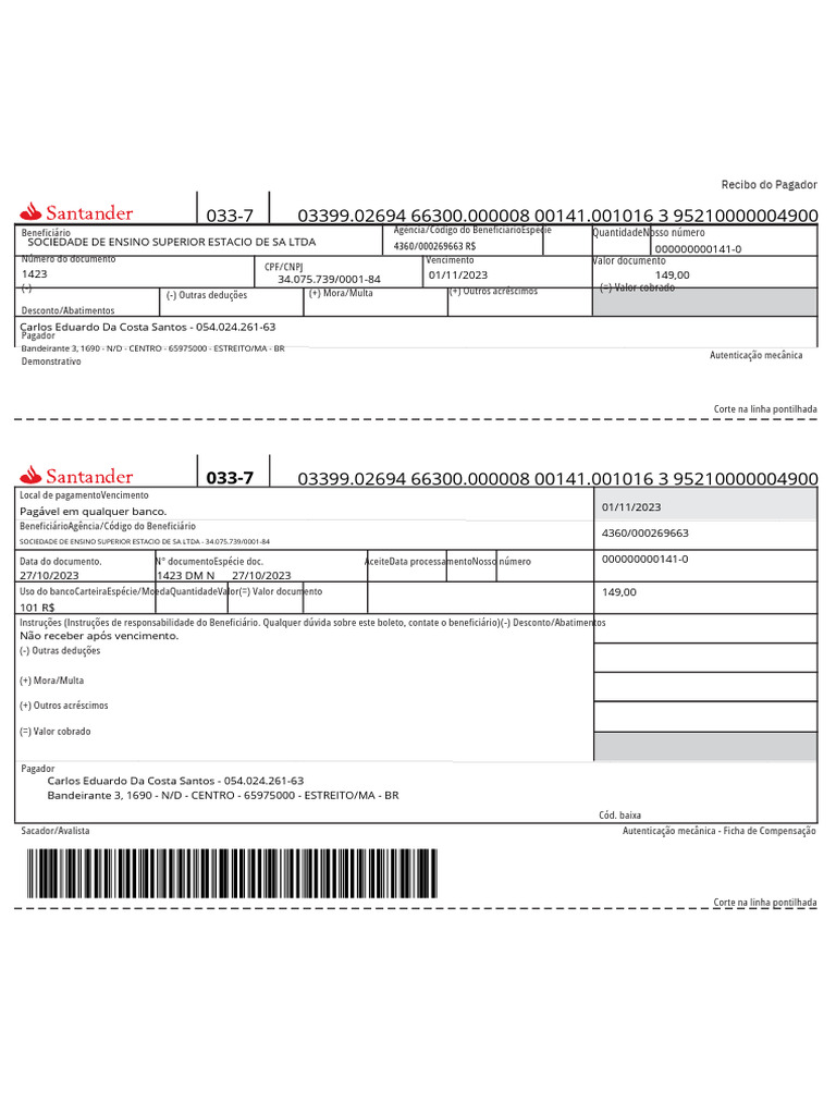 Boleto Faculdade 4 PDF | PDF