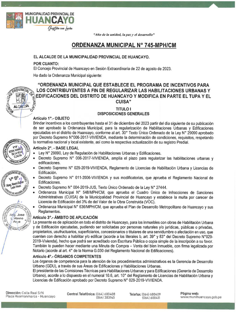 Ordenanza Municipal N°745-Mph-Cm | PDF