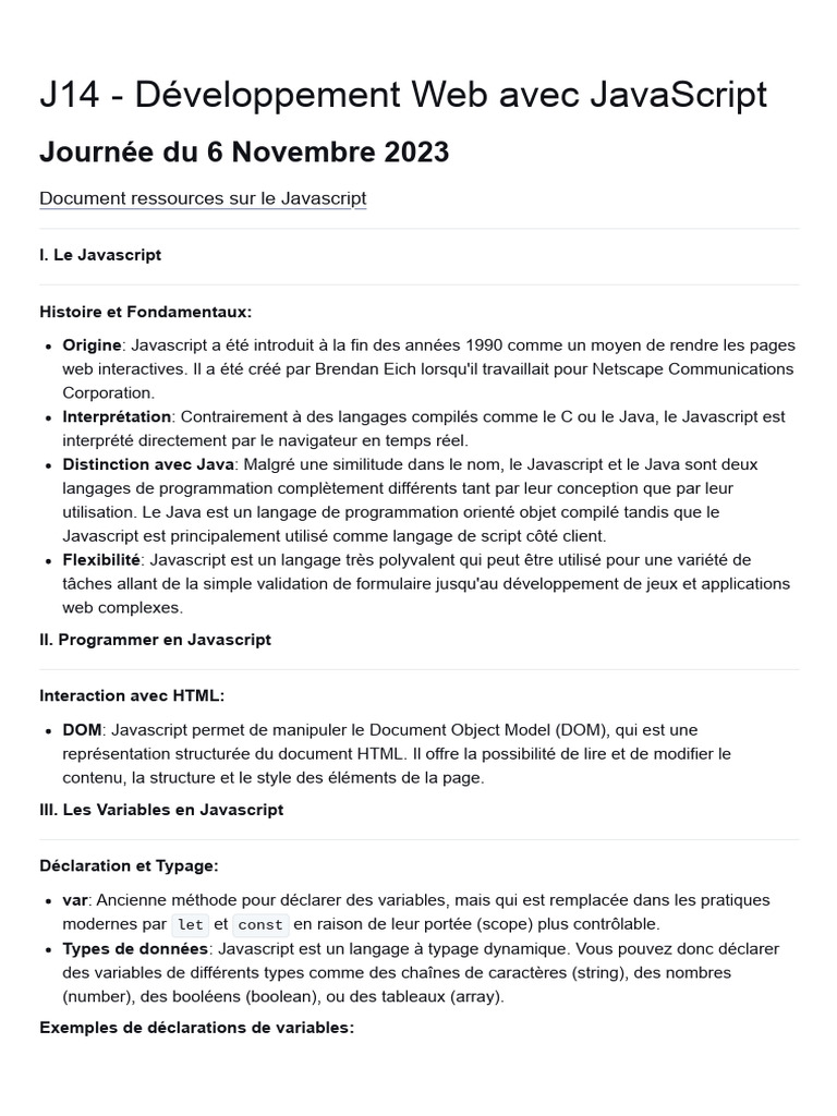 j14 Developpement Web Avec Javascript | PDF | JavaScript | Modèle d'objet de document