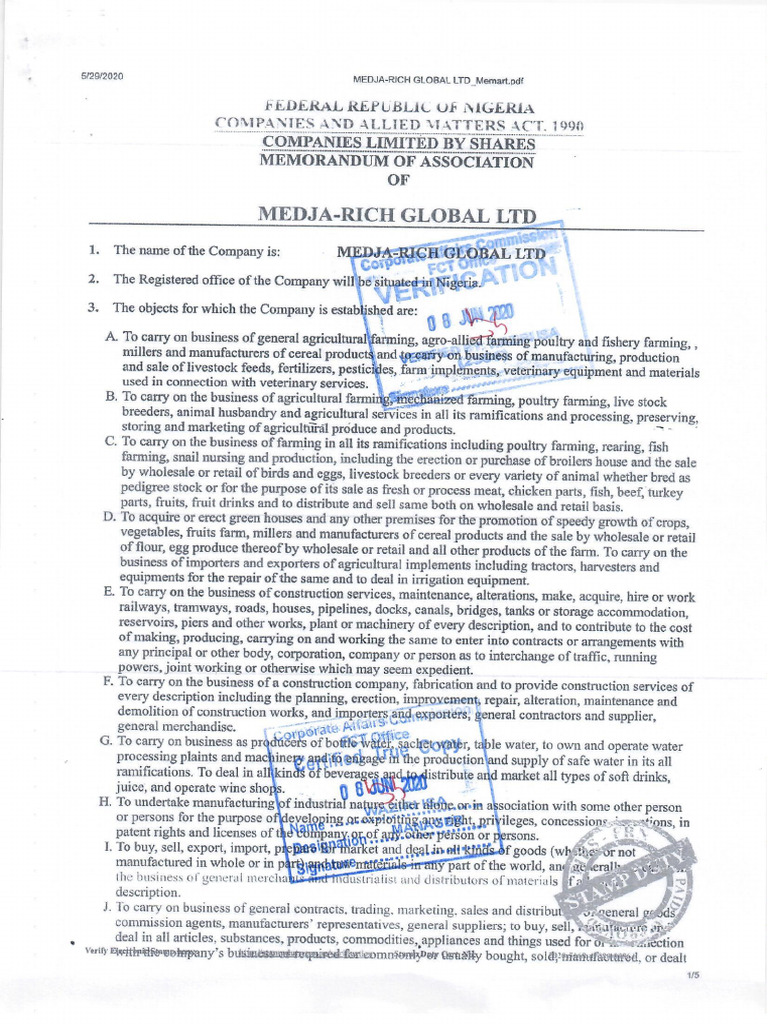 Cac Memorandum of Association | PDF