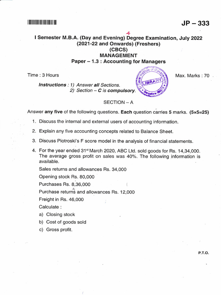 MBA Accounting for Managers Exam Paper | PDF | Stocks | Investing