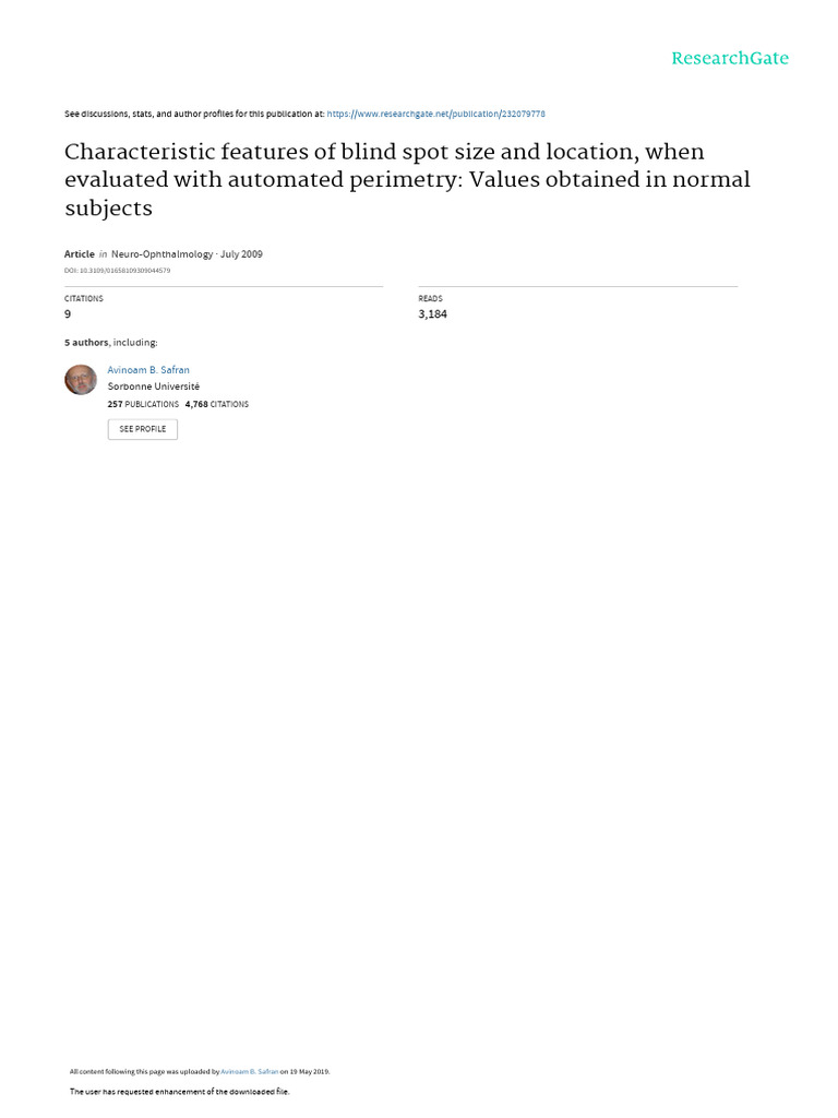 Characteristic Features of Blind Spot Size and Location, When Evaluated ...