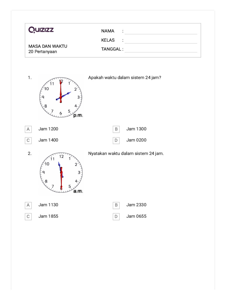 Kuis Konversi Waktu 24 dan 12 Jam | PDF