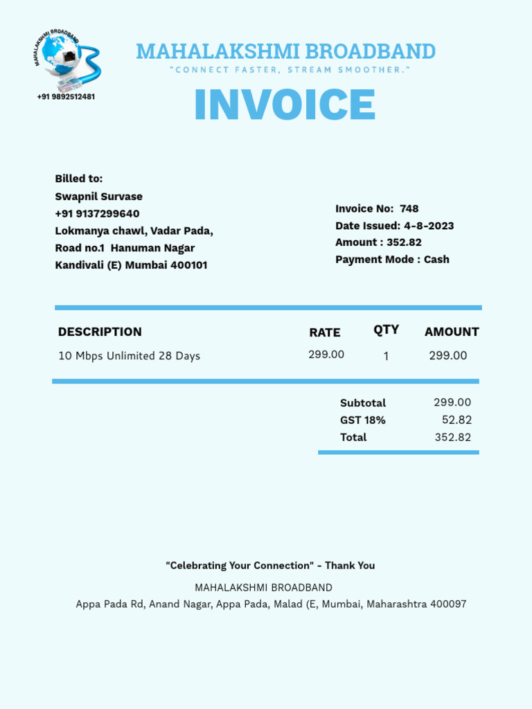 August Wifi Bill | PDF